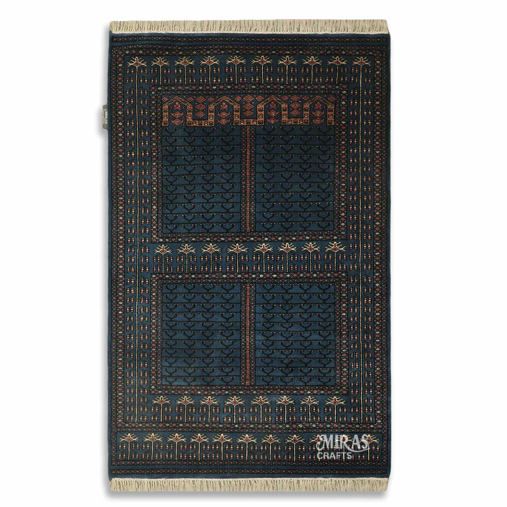 Blue Parda design Handknotted Woolen rug by fakir chand – Miras Crafts