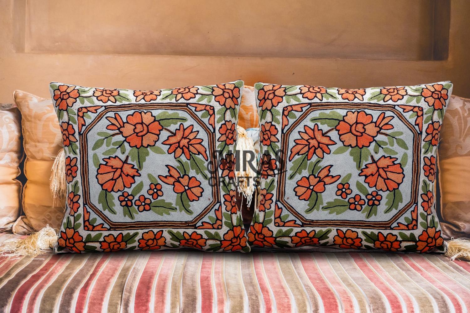 Miras Floral Orange Ari Handmade Silk Cushion Cover – Miras Crafts